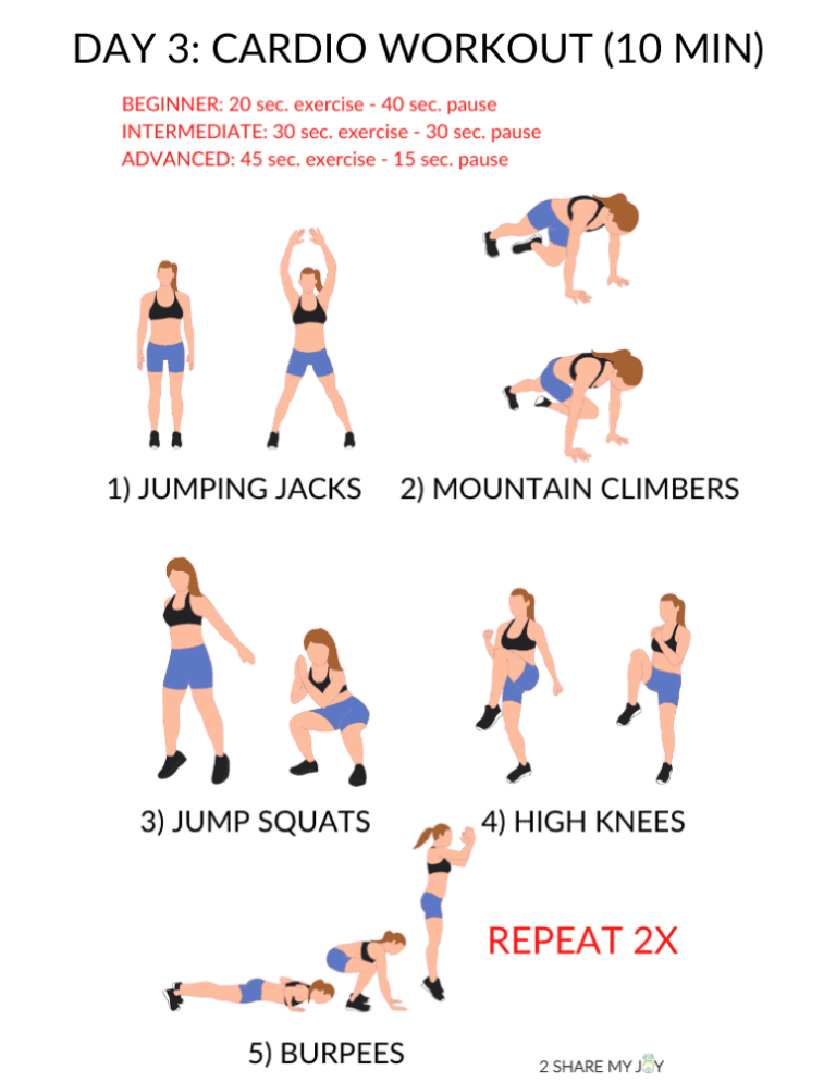 5 Day Workout Routine at Home {No Equipment} - 2sharemyjoy.com