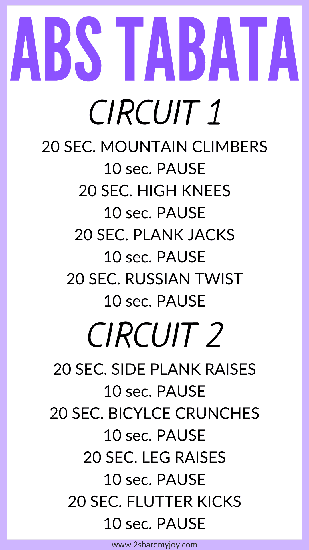 Tabata Exercise List for a Full Body Workout - 2sharemyjoy.com